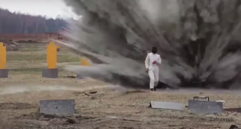 Russian Military Terminator Testing A Bomb Suit By Walking Through A ...