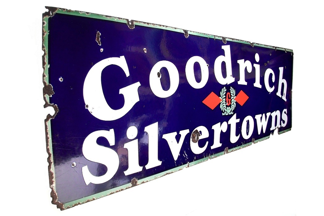 PATINA ANTIK: GOODRICH SILVERTOWNS PORCELAIN ENAMEL SIGN