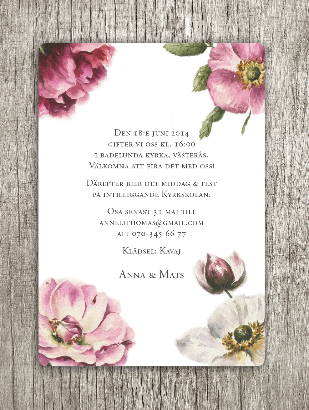 Inbjudningskort bröllop - Trädgårdsblomster