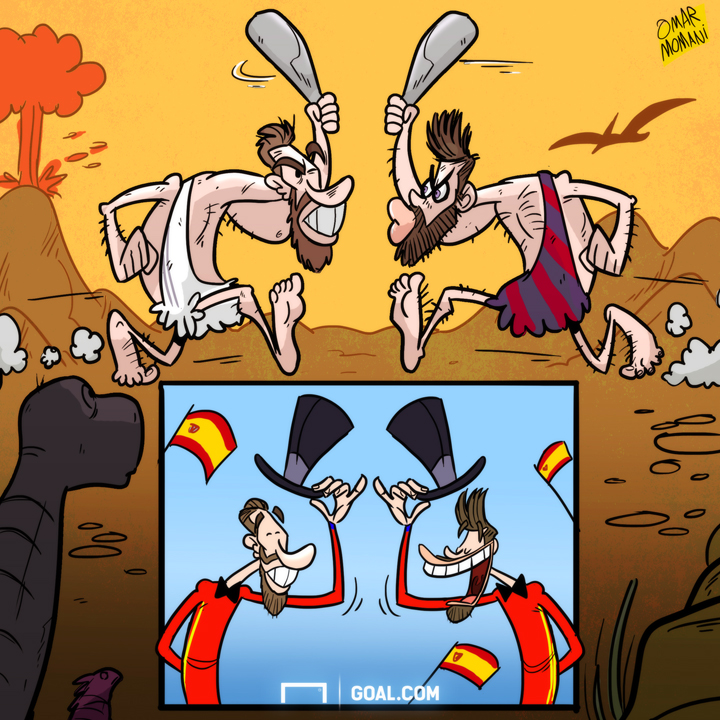 Omar Momani cartoons: Ramos and Pique