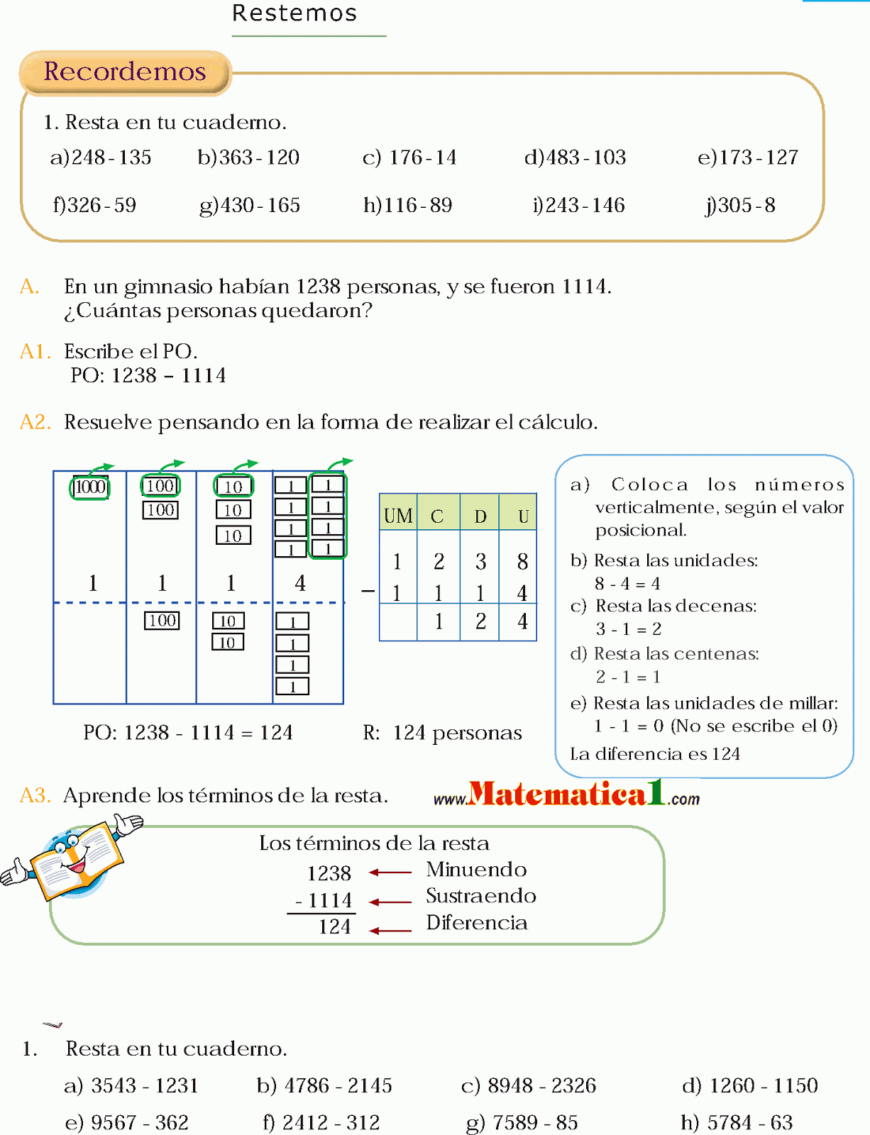 LA RESTA PRESTANDO HASTA EL 9999 EJEMPLOS RESUELTOS DE PRIMARIA PDF