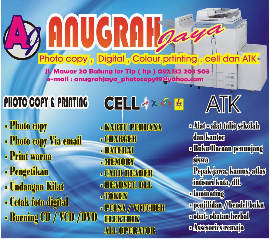 ANUGRAH Jaya photo copy, cell dan atk