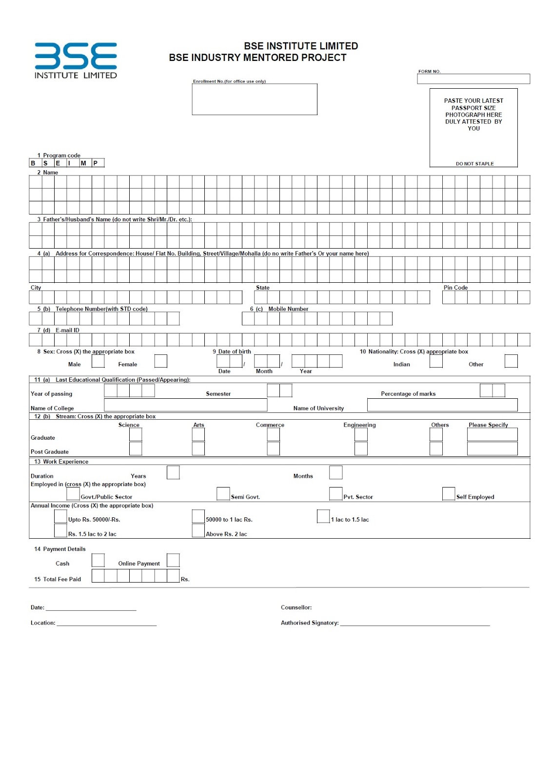 J.H.C. PLACEMENT CELL (2012-2013): BSE INDUSTRY MENTORED PROJECT (BSEIMP)