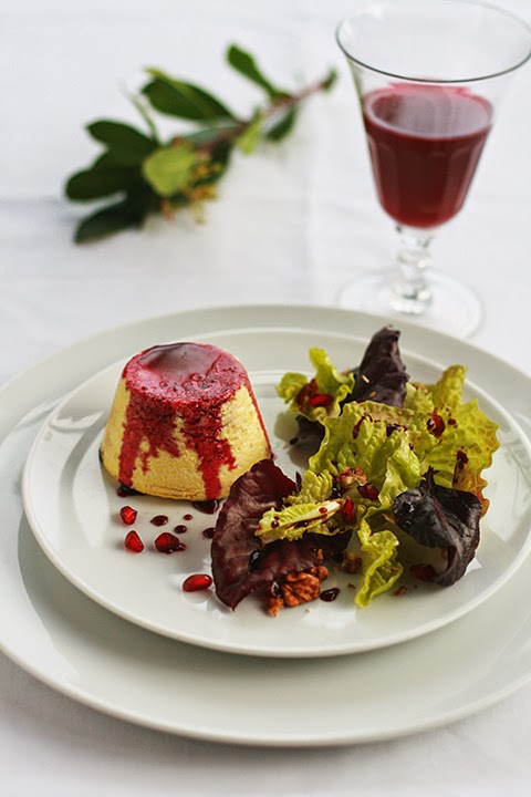 Savory cheese flan, with walnuts and pomegranate sauce / cookmegreek
