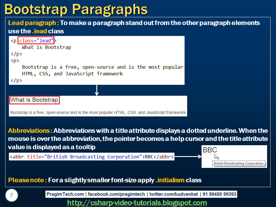Sql server, .net and c# video tutorial: Bootstrap paragraphs