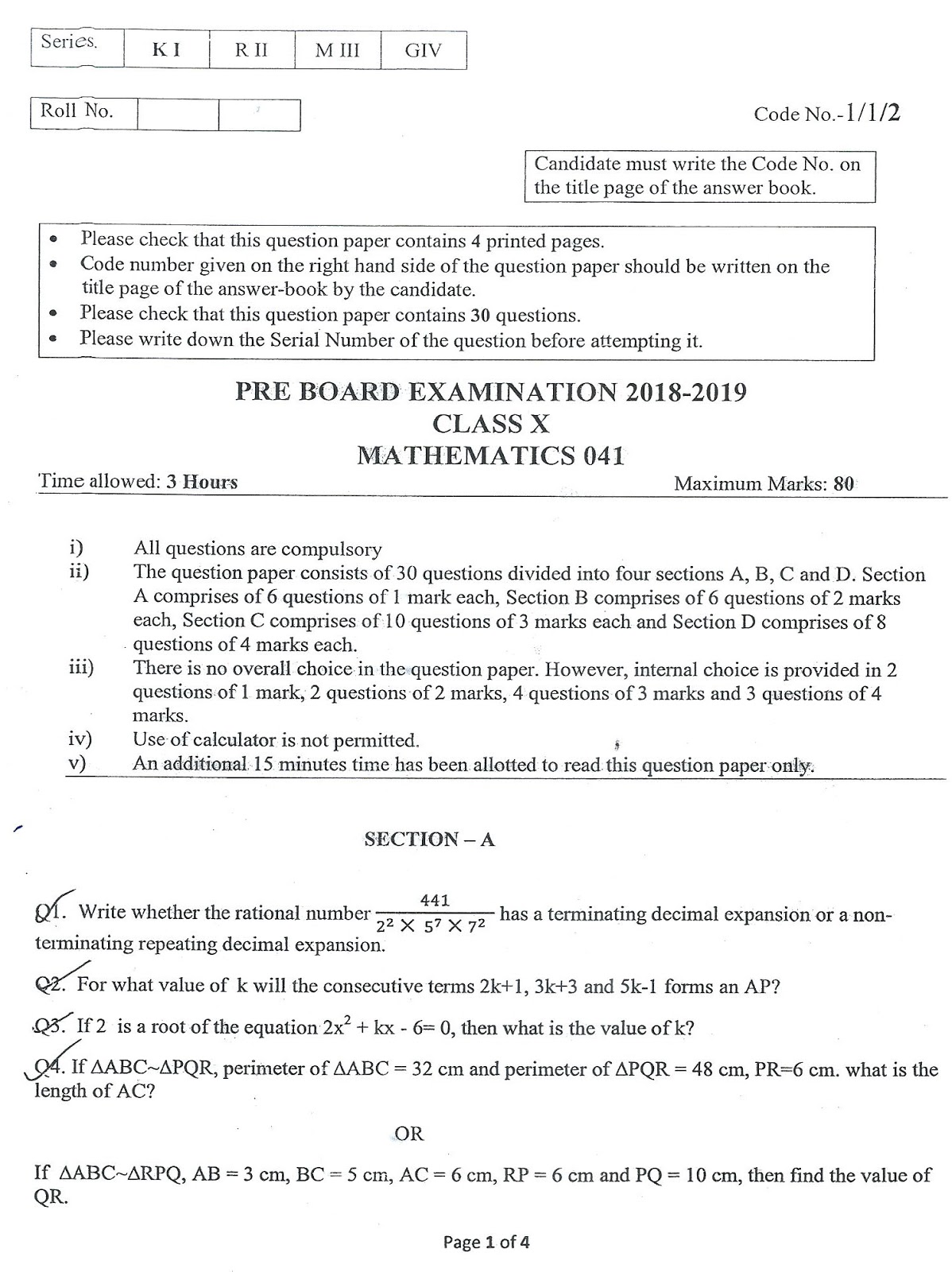 Class 10 MATHEMATICS SUMMER FIELDS SCHOOL PRE BOARD QUESTION PAPER 2018 19 class-10-mathematics-summer-fields-school-pre-board-question-paper-2018-19