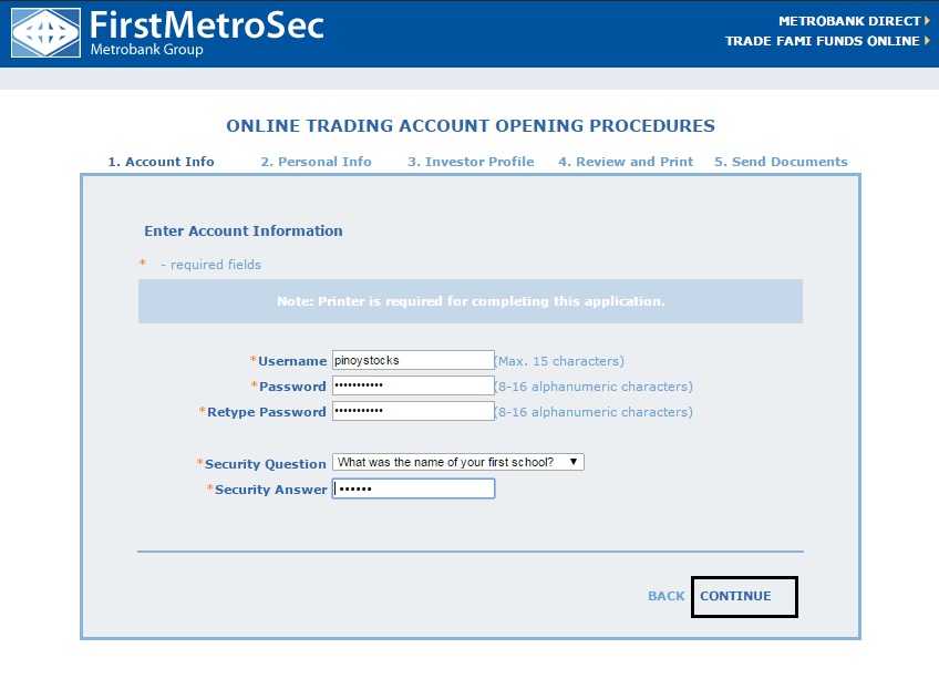 Opening an account with FirstMetroSec