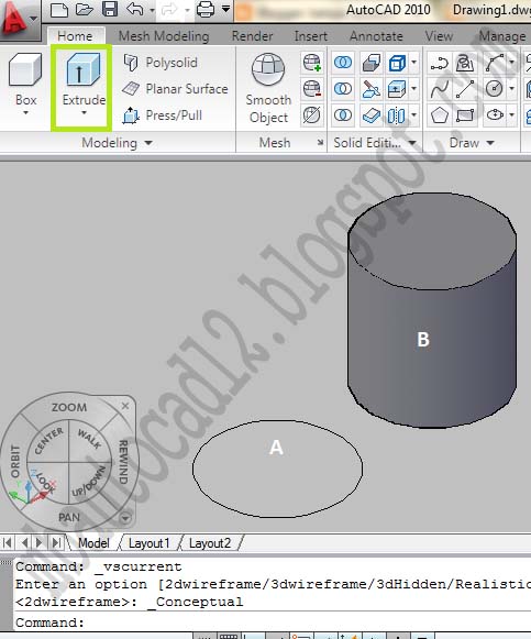 cara membuat extrude - belajar autocad