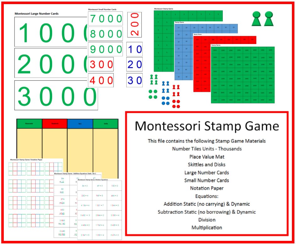Stamp Game Division, Montessori Math At Home - "Making Montessori Ours"