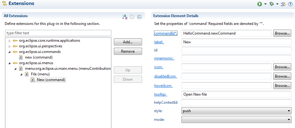Advanced Tutorials: Adding Commands and Menus in RCP