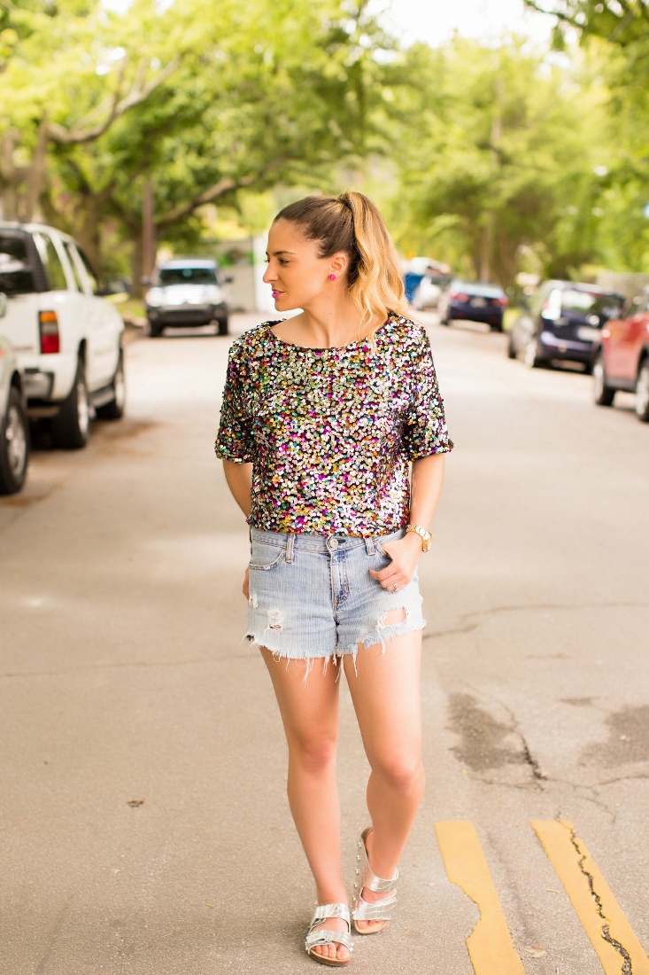 Bedazzles After Dark: Outfit Post: Sequin Crop Top & Cutoffs