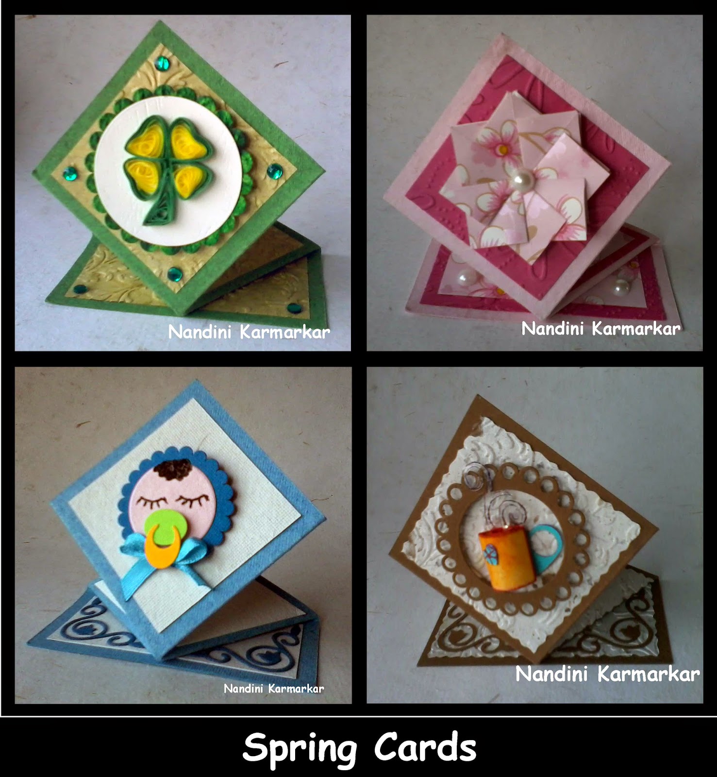 Paint Paper Scissors: Multi-fold note cards swap - Spring fold cards