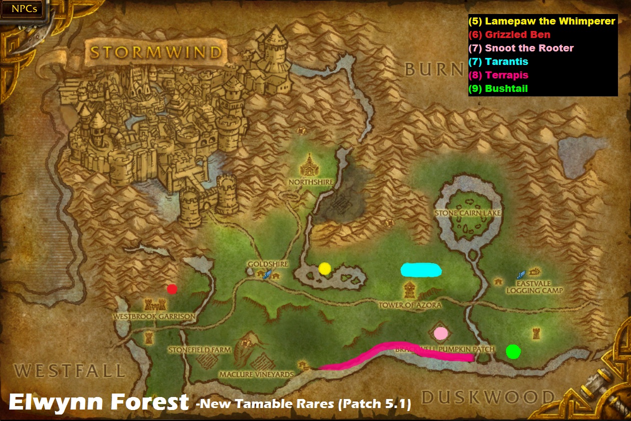 WoW Rare Spawns: Elwynn Forest - Tamable Rares added in 5.1