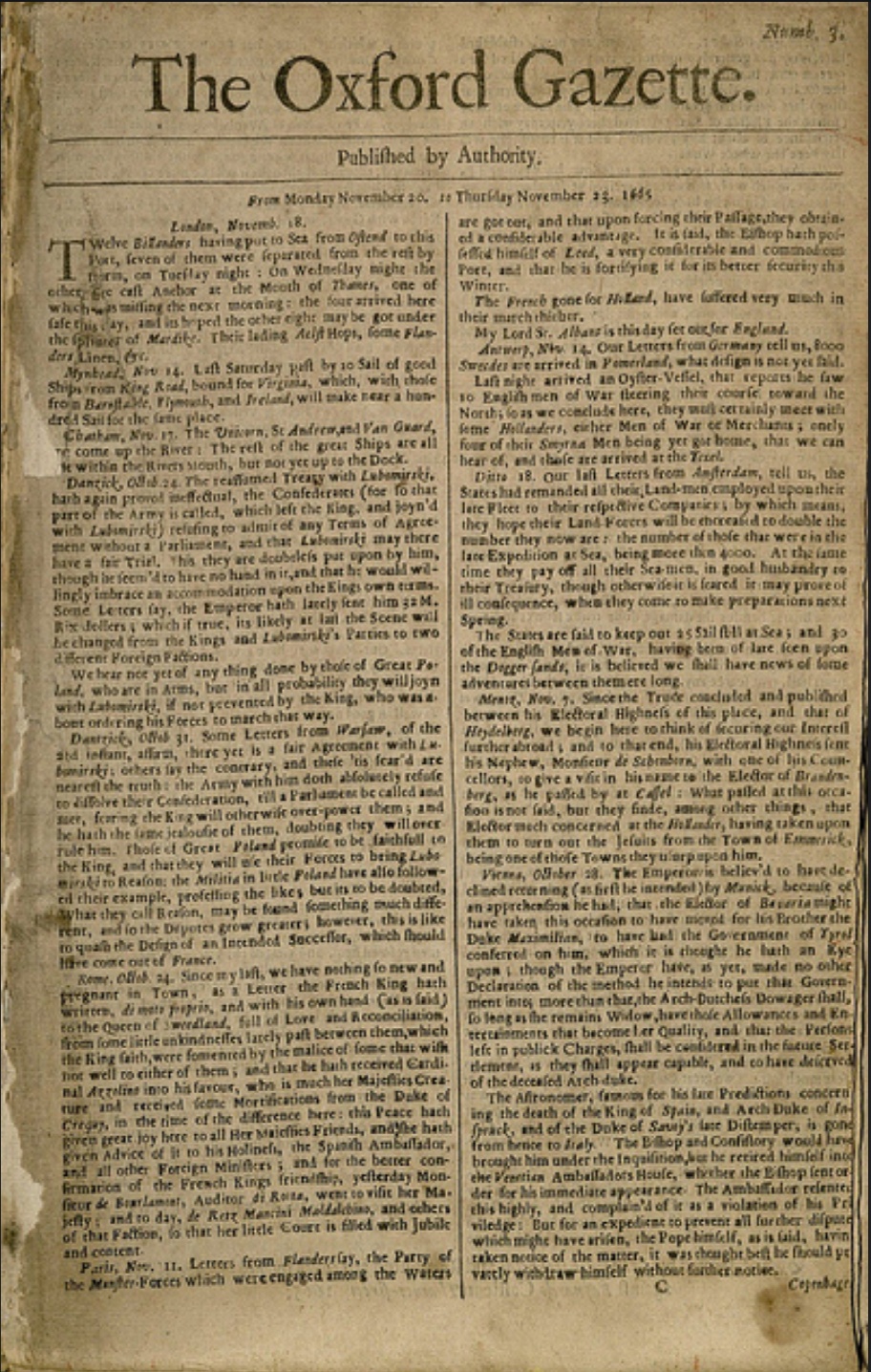 OLD NEWSPAPERS : First English Newspaper