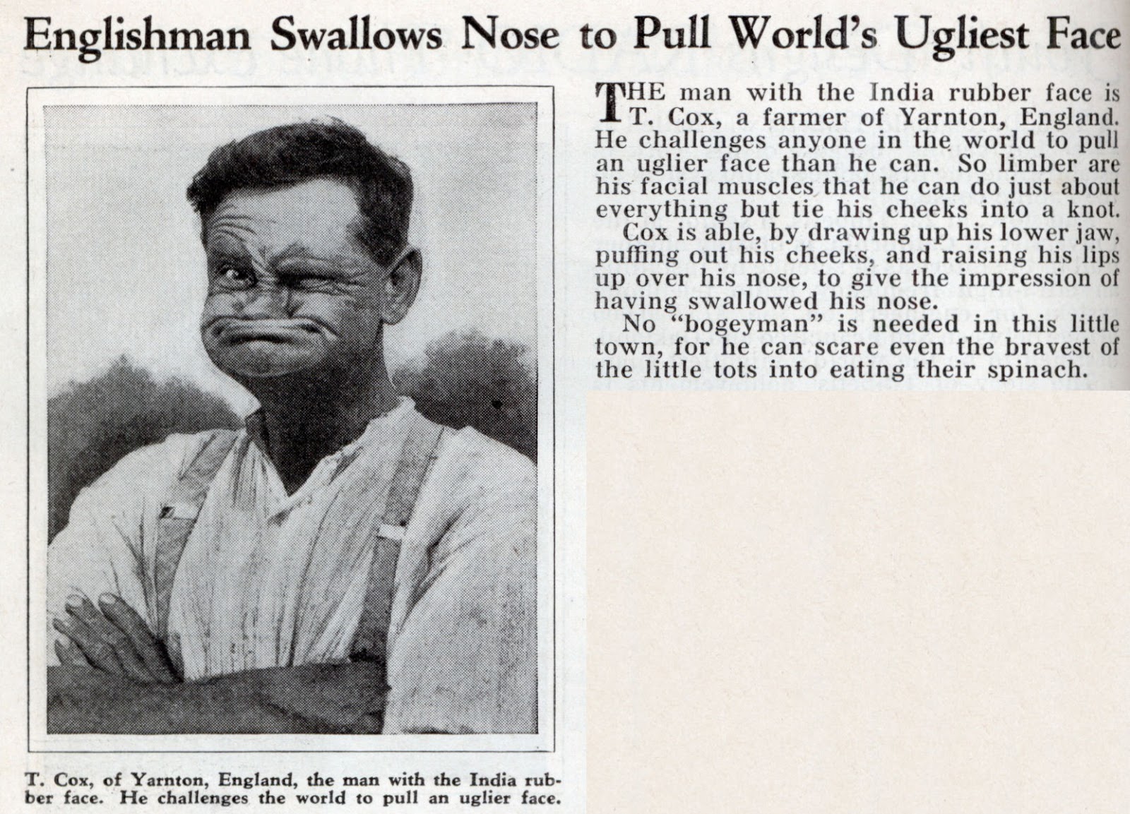 Englishman Swallows Nose to Pull World’s Ugliest Face, 1934 ~ Vintage ...