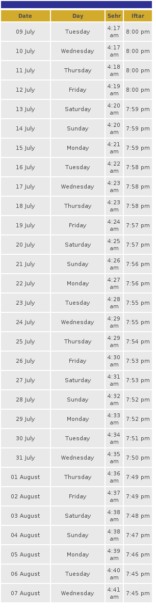 Ramadan 2013 Calendar For Cairo Egypt - Articles about Islam