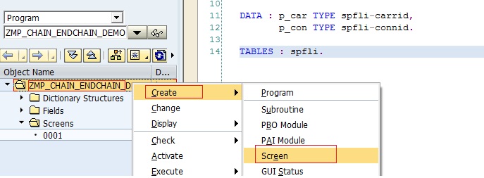 Gyan Factory - SAP Technical Project support: Chain - EndChain In Module Pool Program