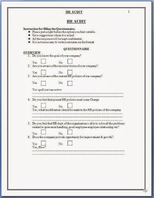 HR Audit Checklist Questionnaire