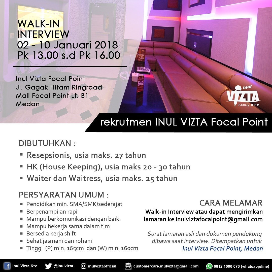 Lowongan Kerja Inul Vizta Focal Point Medan - Inul Vizta Blog