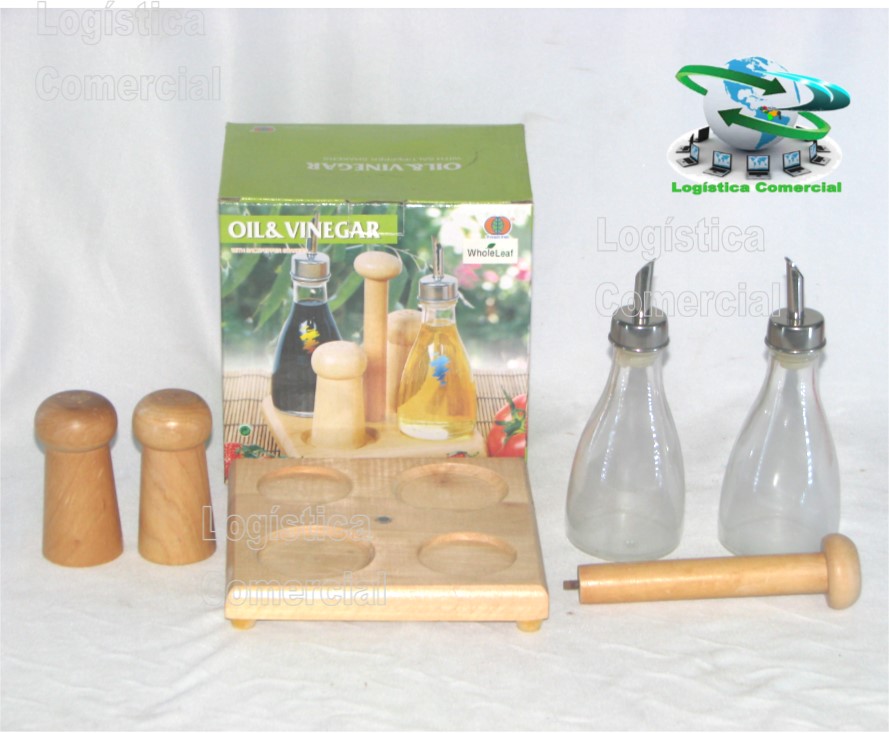 Utensilios: Set 5 piezas para sal, vinagre, aceite, pimienta