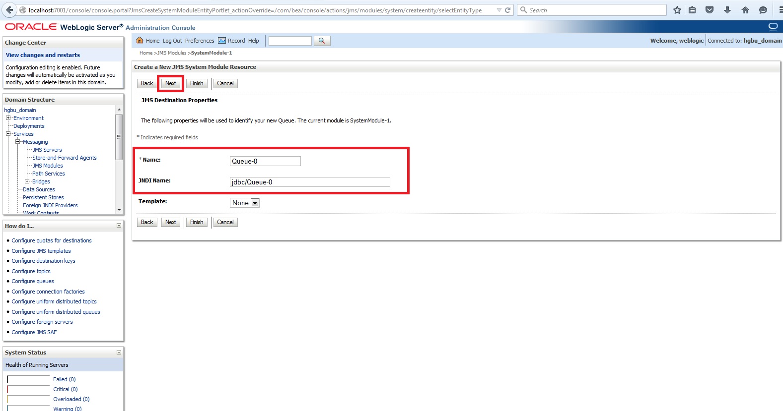 Configuring Jms Server Jms Module Jms Connection Factory And Jms