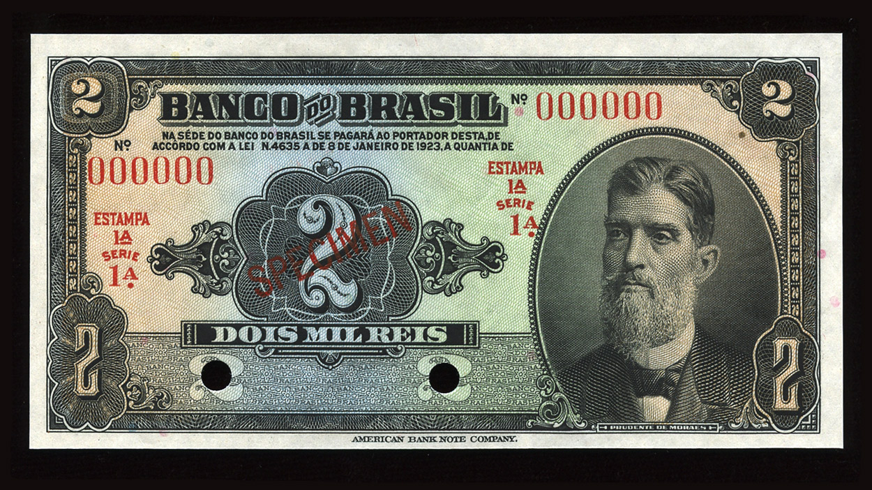 Brazil bank notes 2 Mil Reis banknote of 1923 Prudente de Morais|World ...