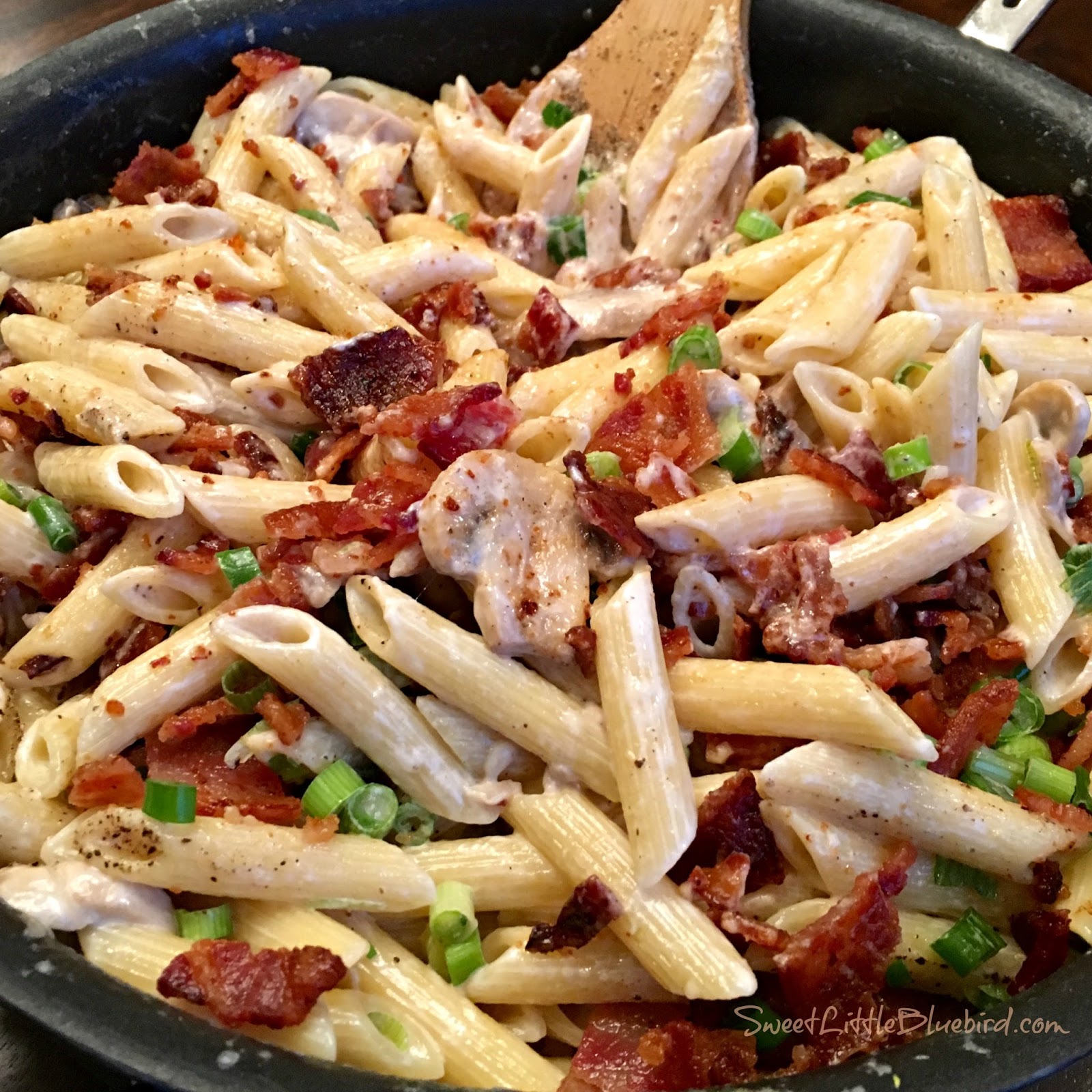 Bacon Lovers Creamy Penne Pasta (Bacon Pasta) - Sweet Little Bluebird