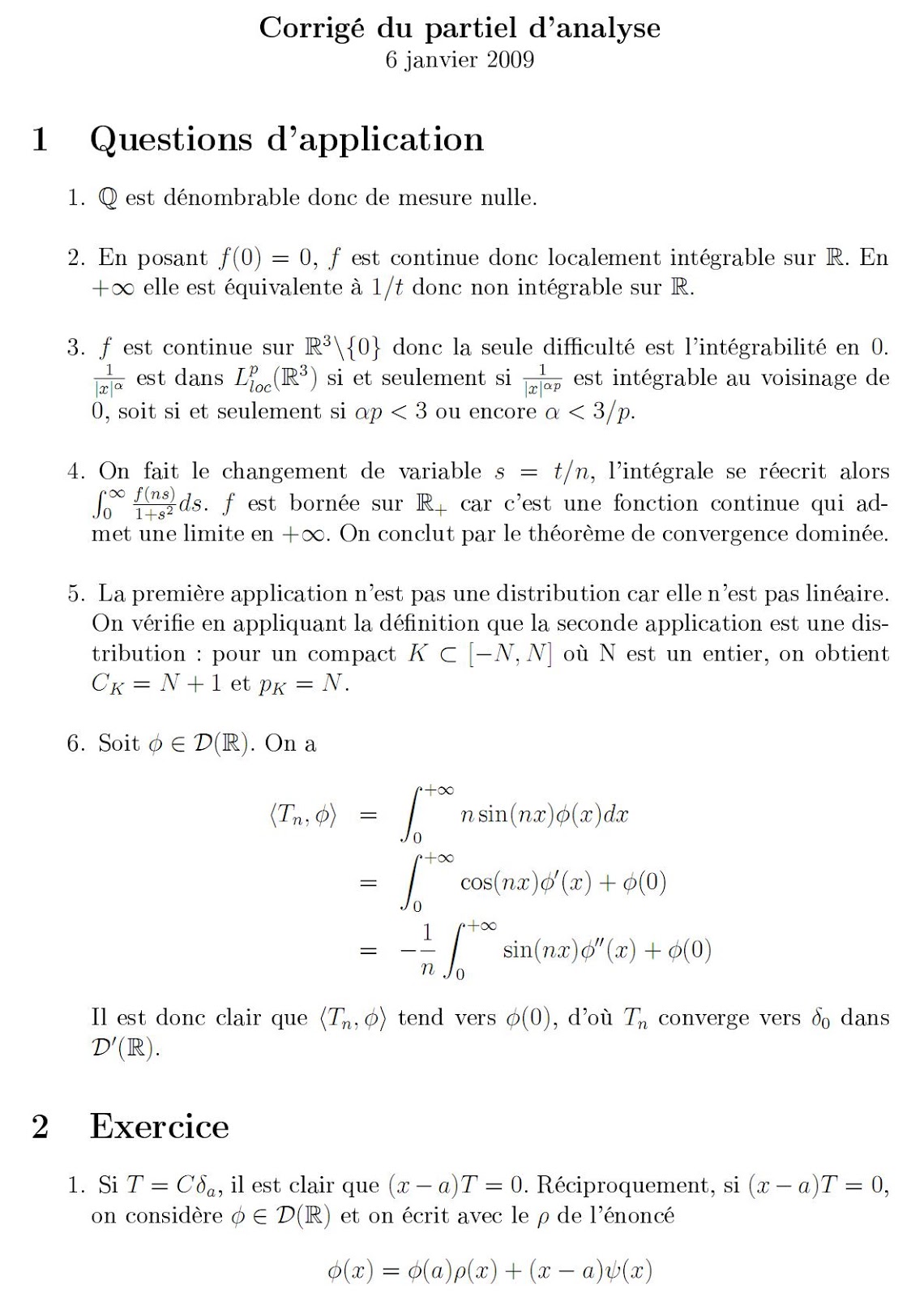 La corrigé d'examen final analyse 1 2008/2009