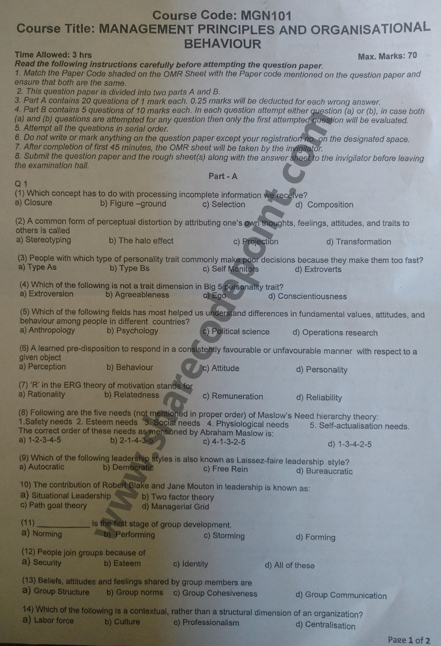 MGN101 : Management Principles and Organisational Behavior End Term ...