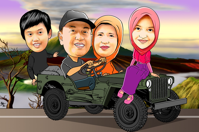 jasa karikatur murah: Karikatur Bermobil Jeep