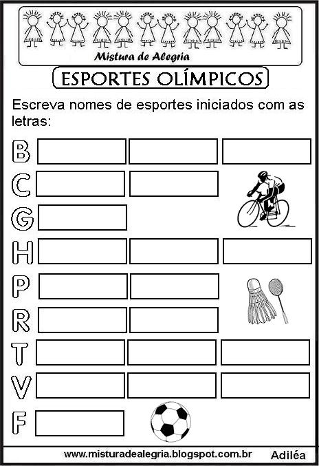 ATIVIDADE ESCOLAR COM NOMES DE ESPORTES OLÍMPICOS, IMPRIMIR - Mistura ...