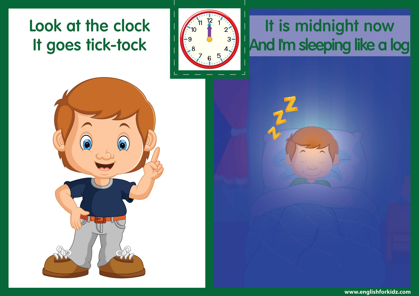Telling Time on Clock - Rhyme-Based Worksheets