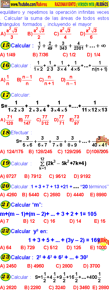 SERIES Y SUMAS NOTABLES SUMATORIAS PROBLEMAS RESUELTOS DE HABILIDAD ...