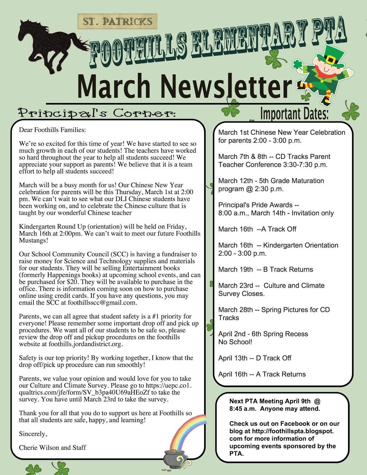 Foothills Elementary PTA: MARCH NEWSLETTER