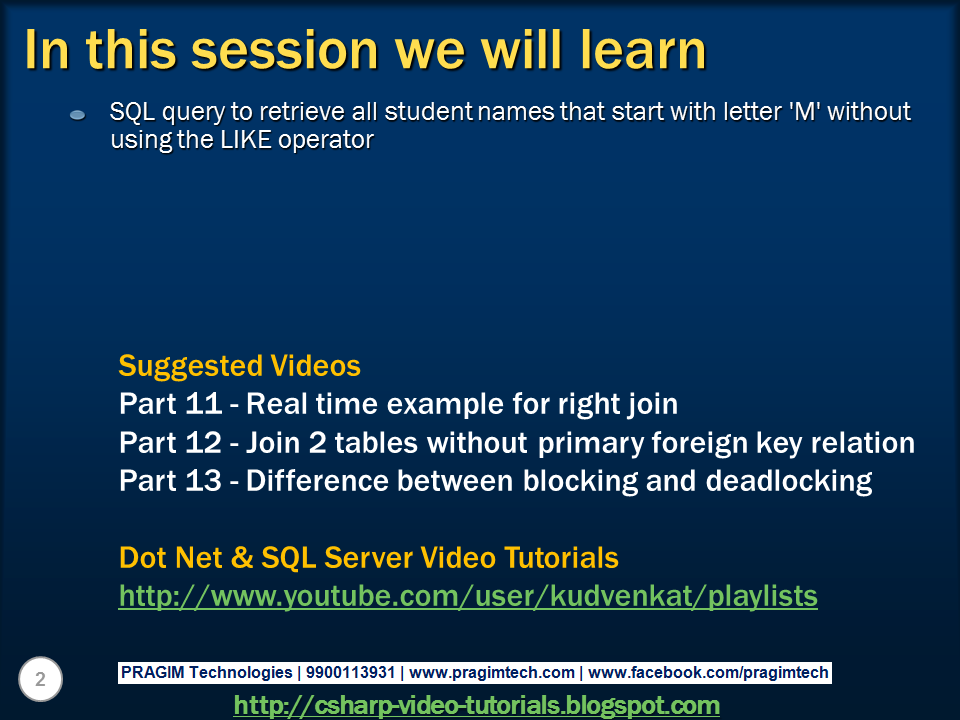 Sql Server Net And C Video Tutorial Sql Query To Select All Names That Start With A Given