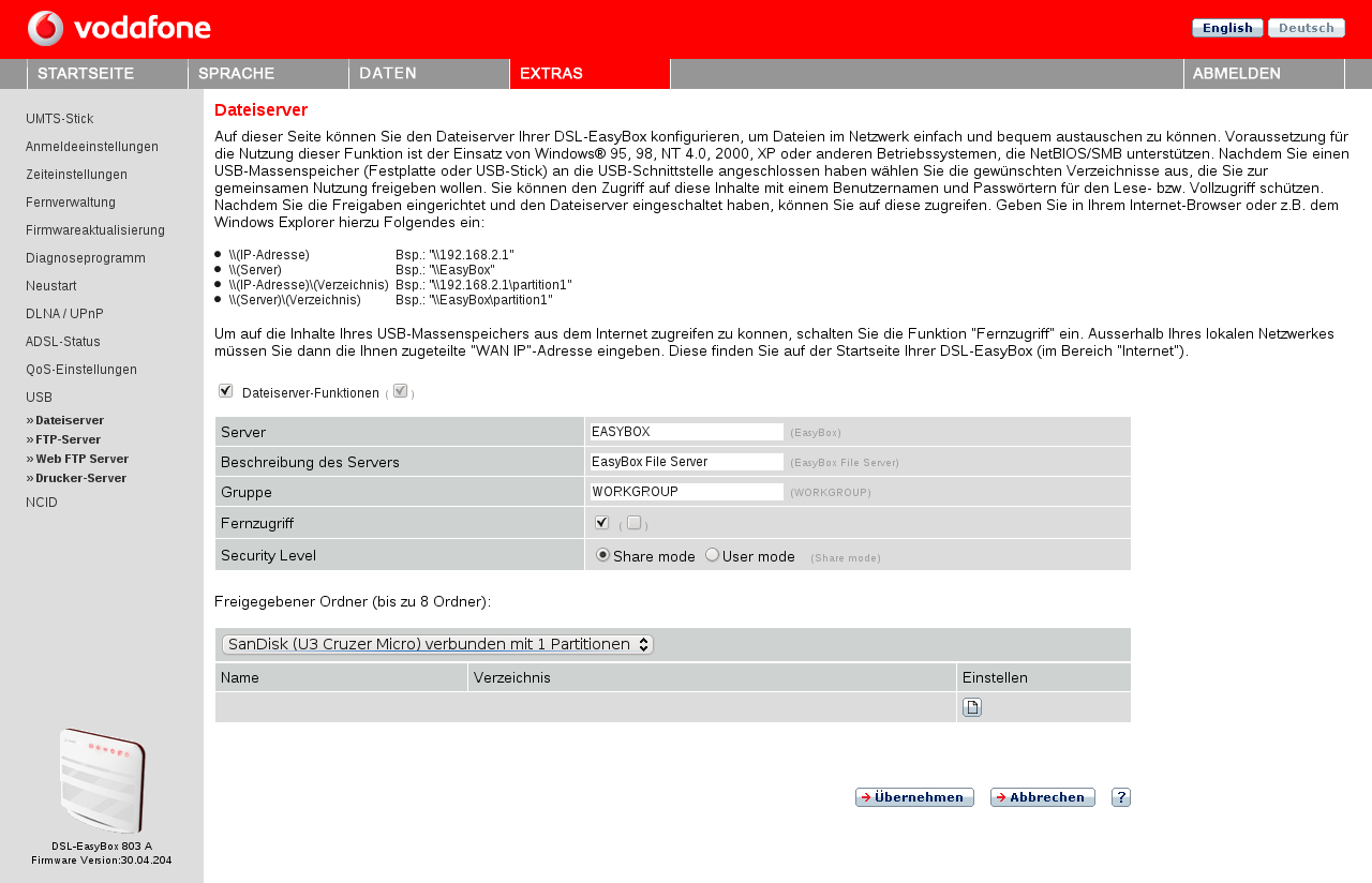 Freddy's Blog: EasyBox 803A als Dateiserver nutzen