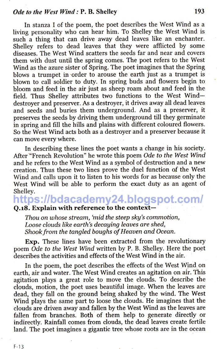 Explanations (Ode to the west wind – Percy Bysshe Shelley) - English ...