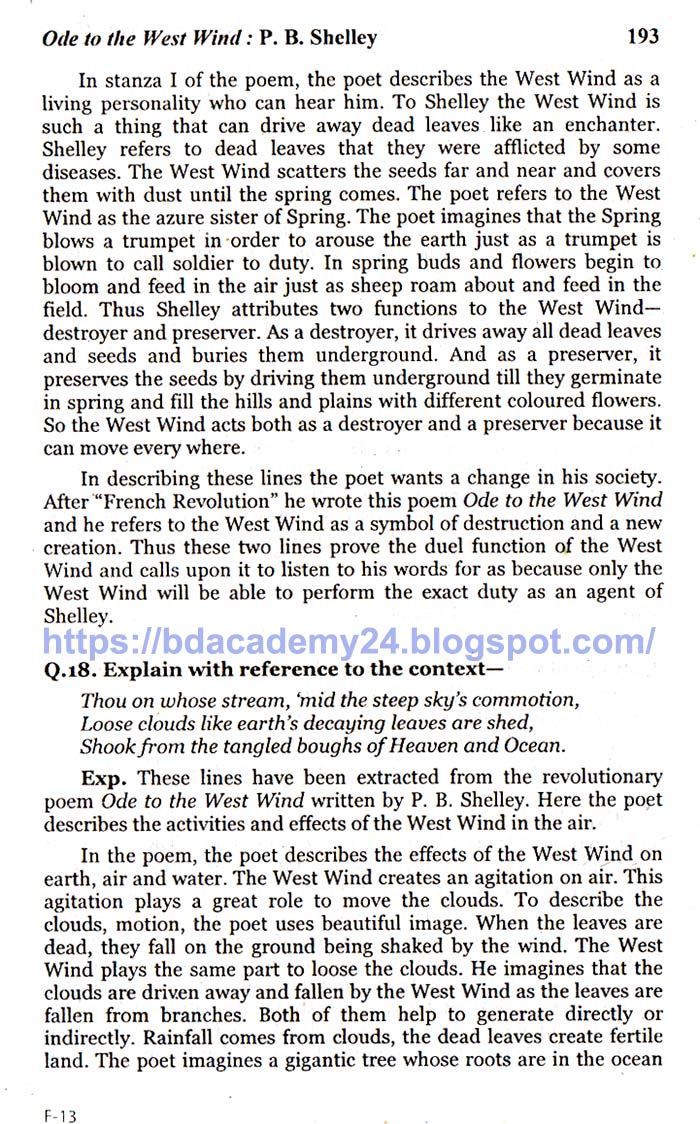 Explanations (Ode to the west wind – Percy Bysshe Shelley) - English ...