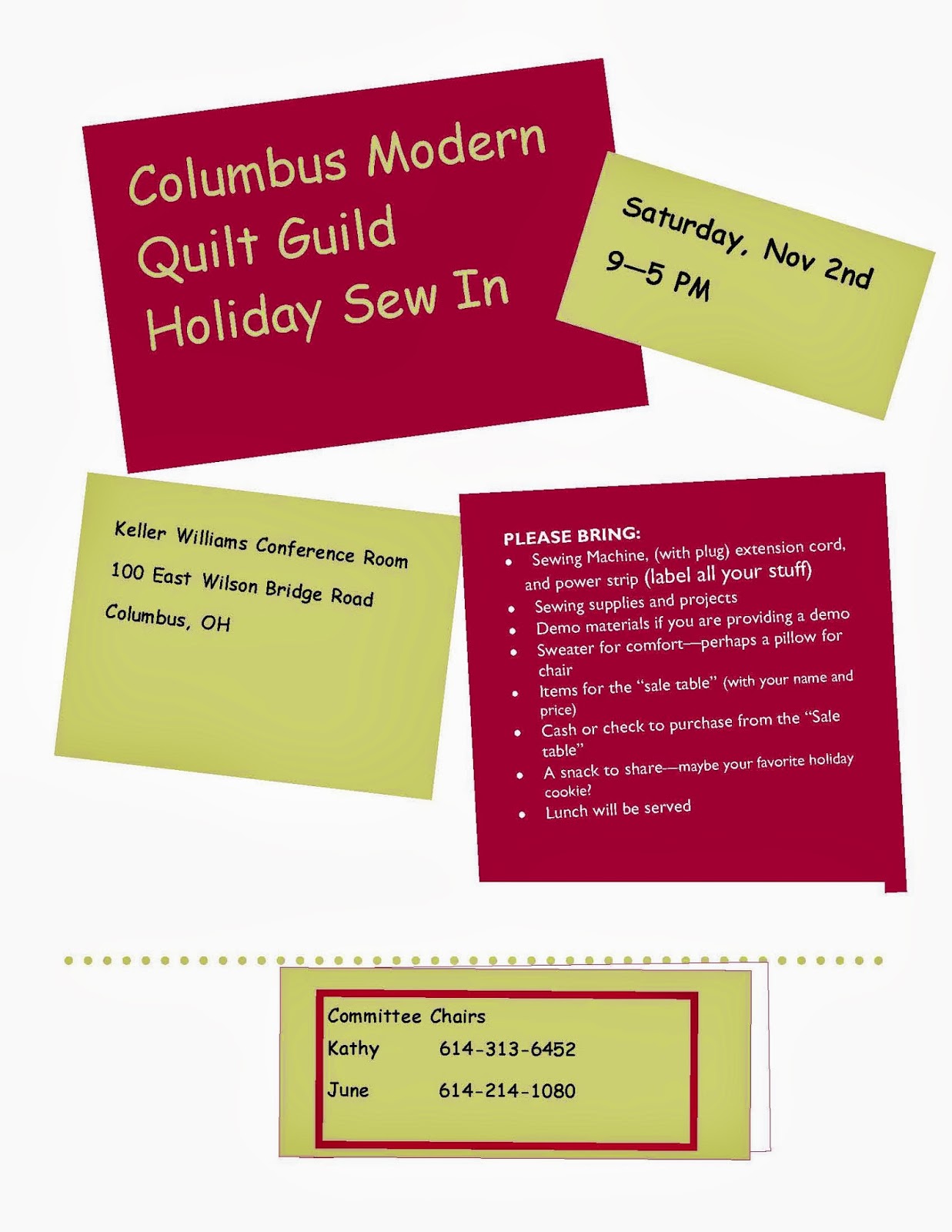 Columbus Modern Quilters: Flyer for our Sew In