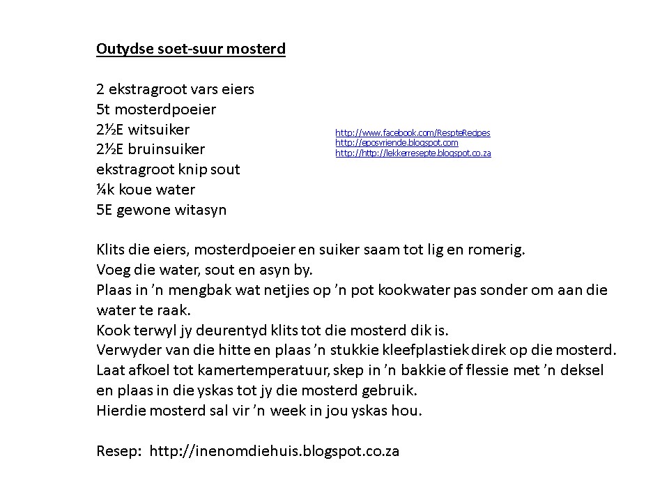 Lekker Resepte : Outydse soet suur mostert