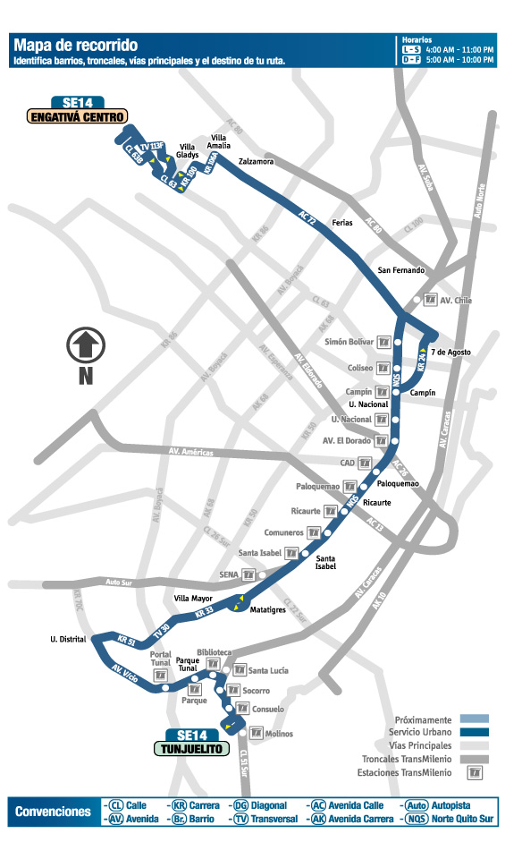 Todo Sobre SITP: SE14 TUNJUELITO - ENGATIVÁ CENTRO