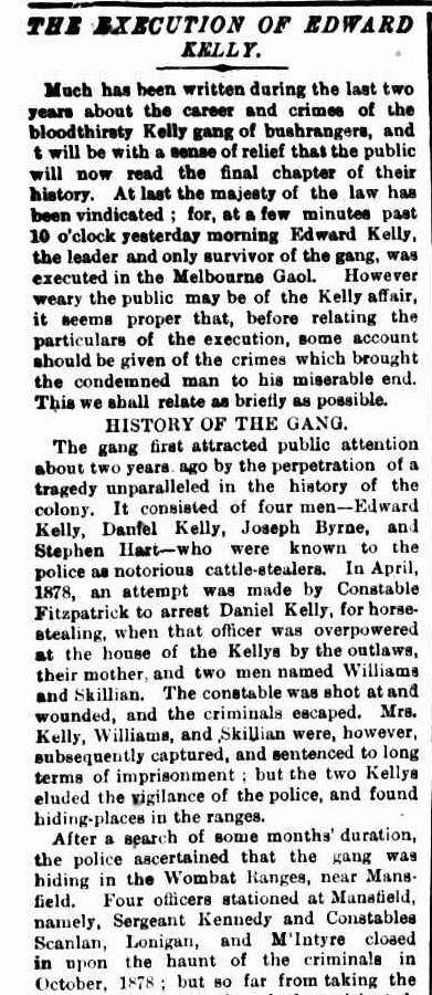 The Execution of Edward Kelly : As Announced in The Argus November 12th ...