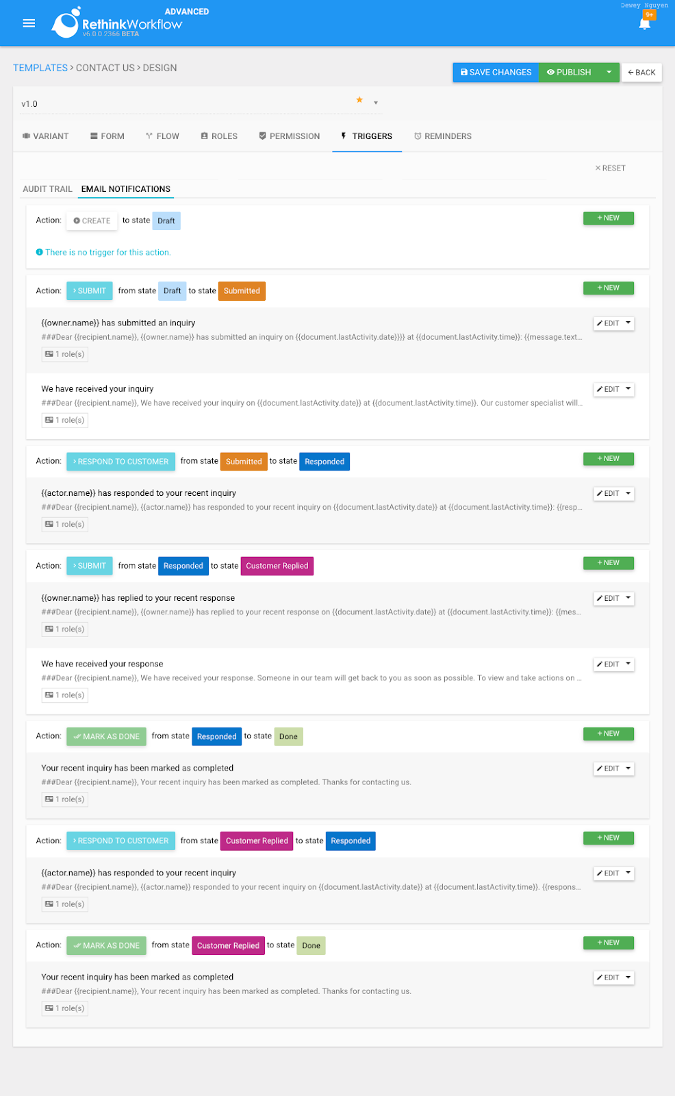 Rethink Workflow Support: Contact Us Template