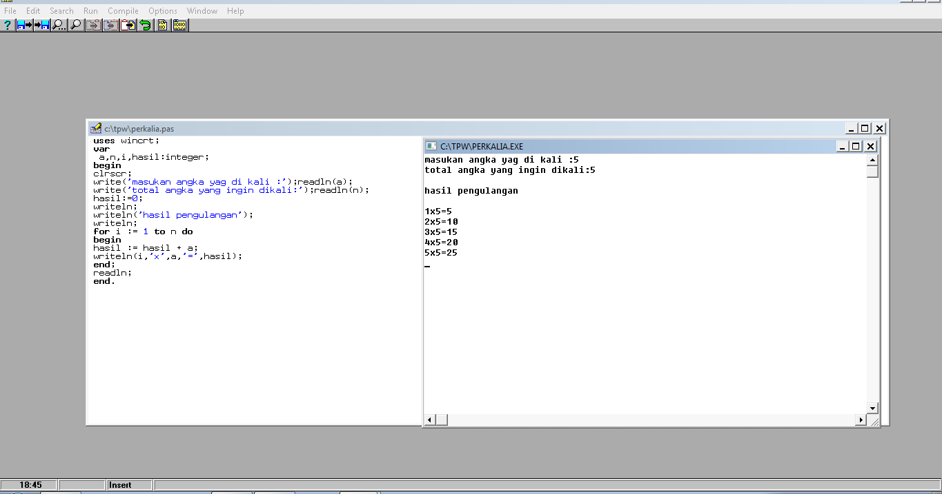 Program Pascal Perkalian Menggunakan Looping Contoh Program Looping Pascal