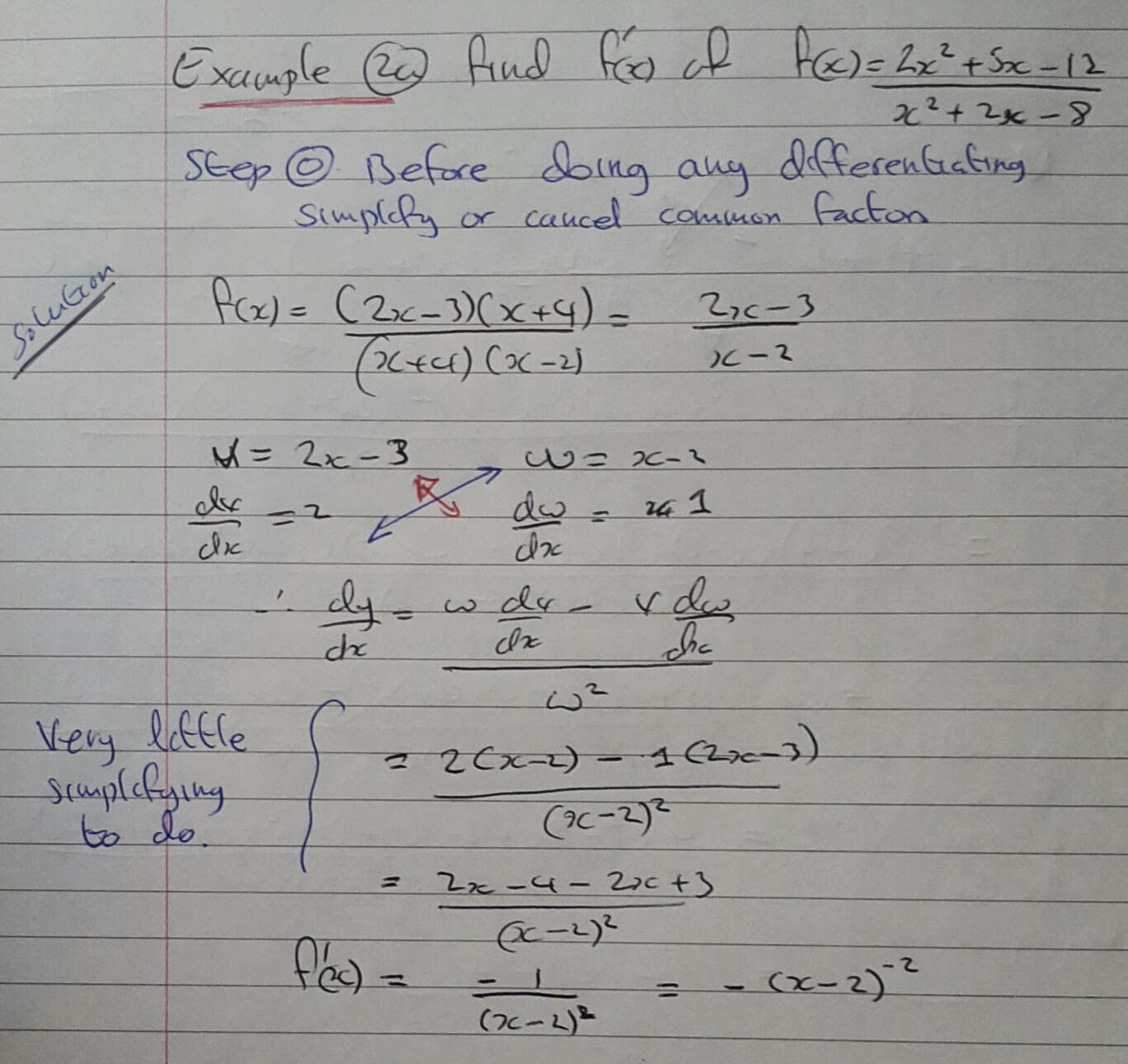 A Level Maths Notes: A2 Differentiation Quotient Rule Part 1