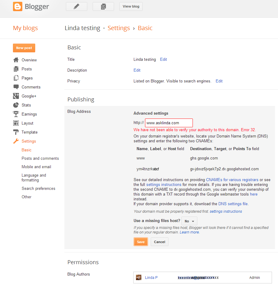 Change Blogspot to Custom Domain | Life and Linda