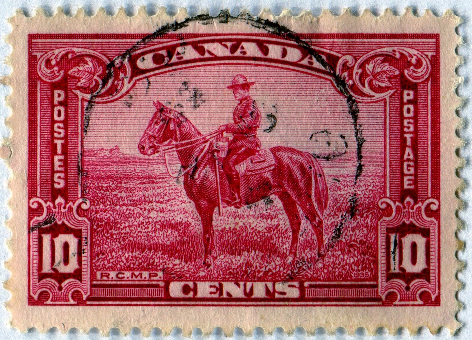 About Stamps: Canada, 10 Cent Royal Canadian Mounted Police issue of 1935