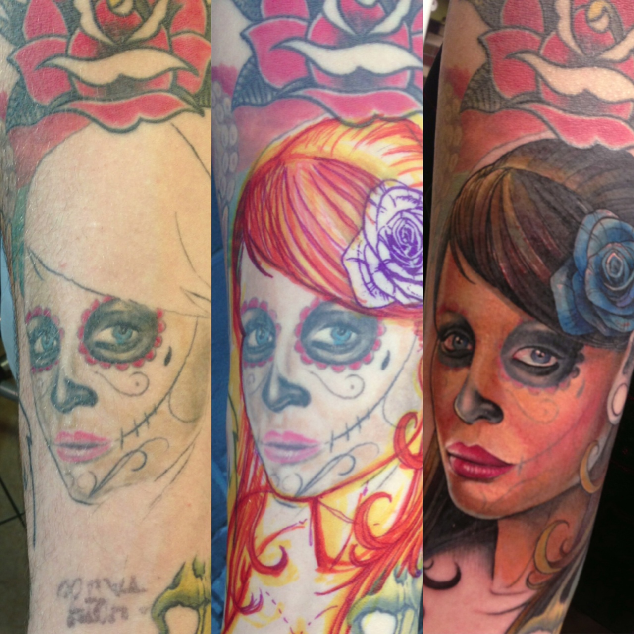 Tattoos & Art by: DAVID EKSTROM: day of dead girl REWORK/COVERUP