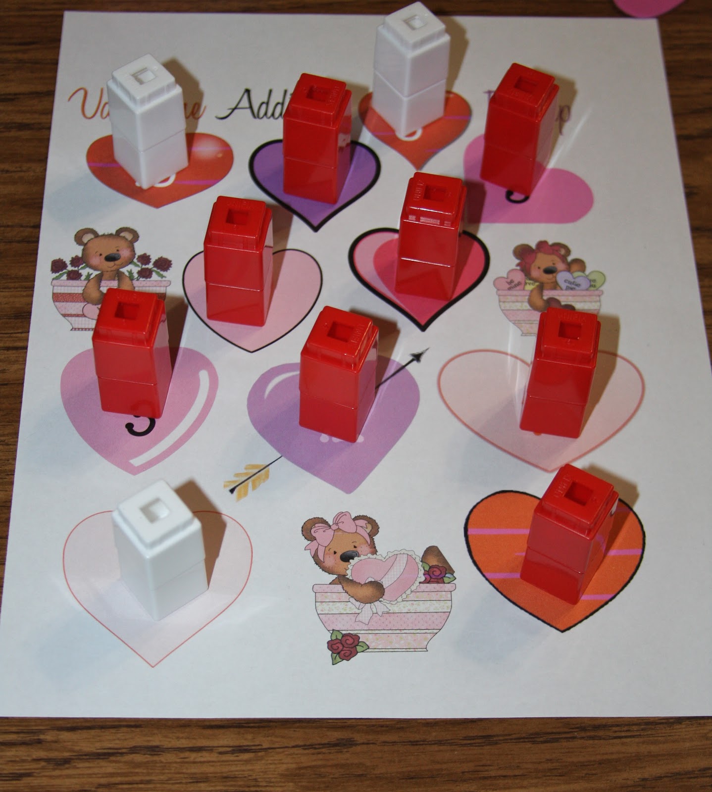 A Learning Journey: Unifix Cube Valentine Addition Bump Game