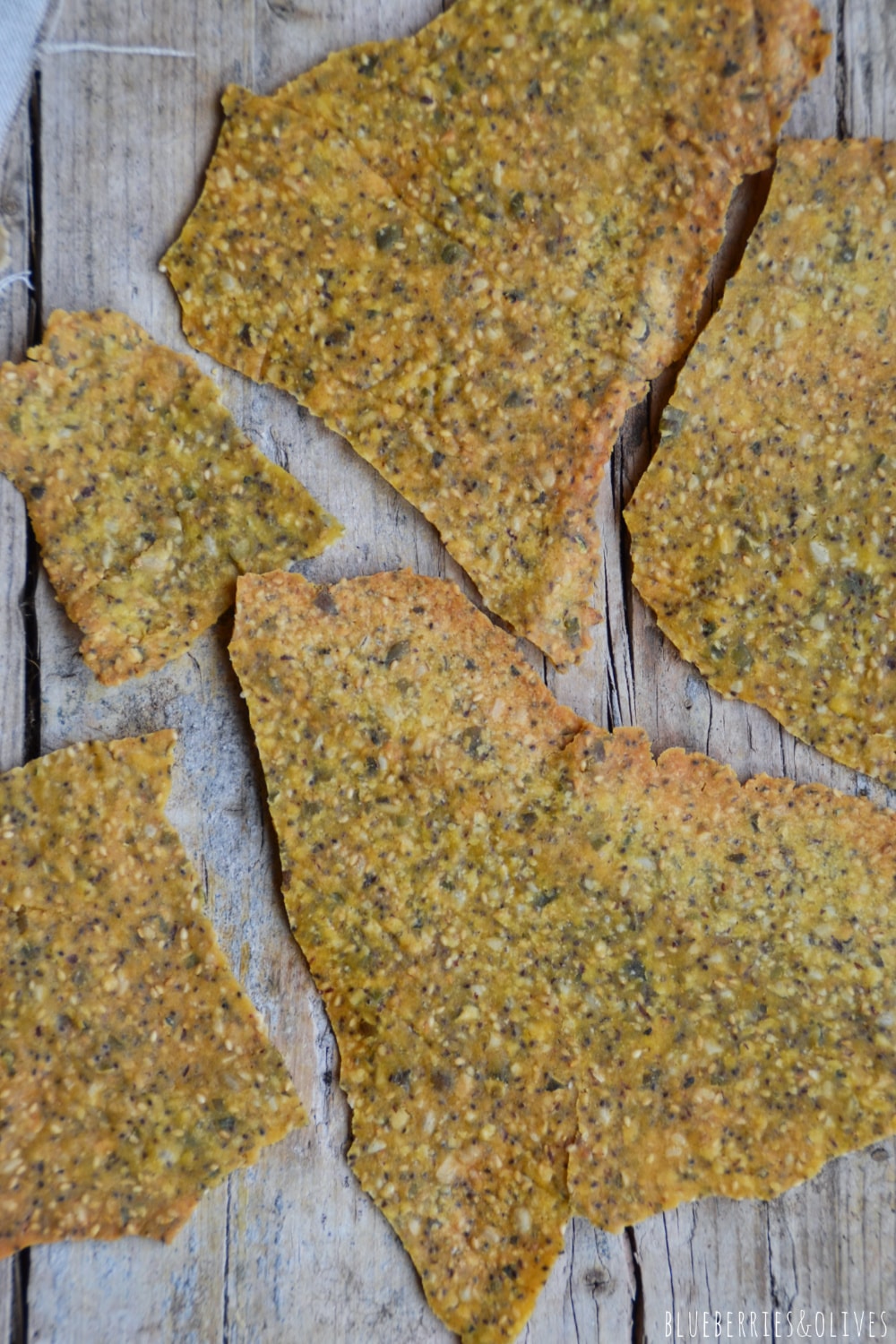 BLUEBERRIES AND OLIVES: CORN MULTI SEED CRACKERS (GF, DF, VEG)